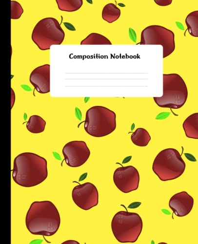 Composition Notebook: Pattern of red apples on yellow backdrop | Wide ...