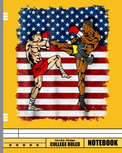 Kickboxing Fighters on American Flag Patriotic Notebook: Boxing Sport ...
