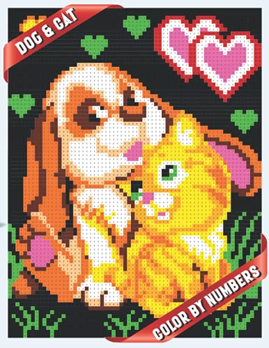 COLOR BY NUMBERS DOG & CAT: Coloring Book with 35 Unique mystery square ...