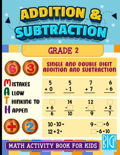 Addition & Subtraction Math Activity Book for kids Grade 2: Single ...