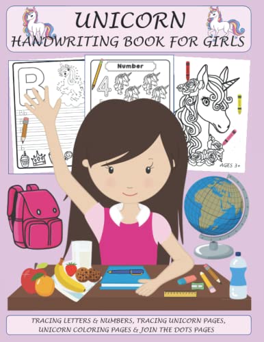 UNICORN HANDWRITING BOOK FOR GIRLS: LETTER TRACING, NUMBER TRACING ...