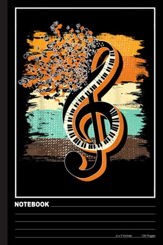 Retro Musician Music Notes Piano Keys Treble Clef Music Notebook: Blank ...