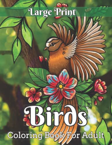 Large Print Birds Coloring Book For Adult: Beautiful Large Print Adult ...