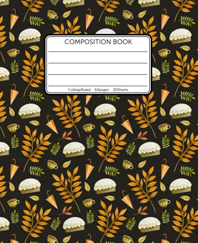 umbrella leaves cups pattern | Lined book 60 pages | composition book ...