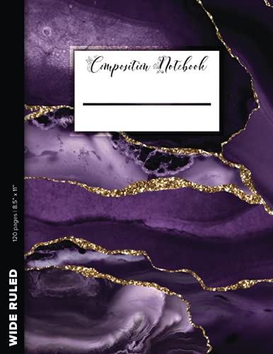 Purple Gold Agate Wide Ruled Composition Notebook : College Writing ...