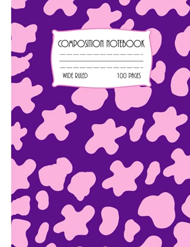 Pink Cow Print Composition Notebook Wide Ruled for Kids: Purple Design ...