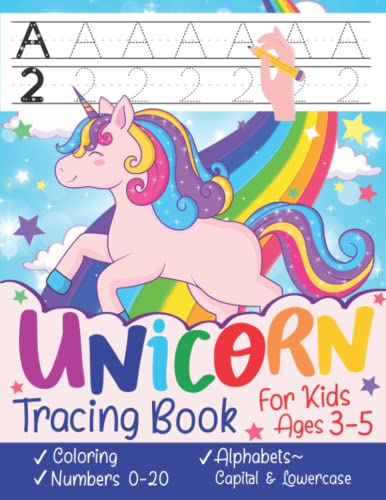 Unicorn Tracing Book: Letter And Number Tracing Book For Kids Ages 3-5 ...