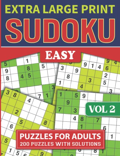 Extra Large Print Sudoku Puzzles for Adults Easy: Big Size Easy Sudoku ...