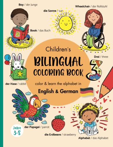 Children's Bilingual Coloring Book- German & English: Learn the ...