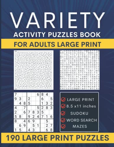 Variety Activity Puzzles Book for Adults Large Print: Fun and Mindfulness Mixed Puzzles Activity ...
