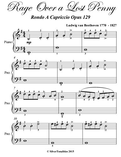 Rage Over a Lost Penny Rondo A Capriccio Opus 129 Easiest Piano Sheet ...