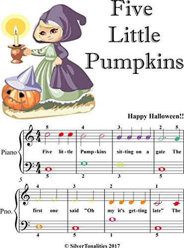 Five Little Pumpkins Easiest Piano Sheet Music with Colored Notes by ...