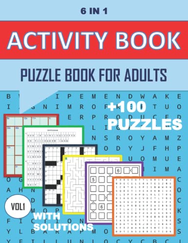 6 in 1 activity book puzzle book for adults +100 puzzles with solutions ...