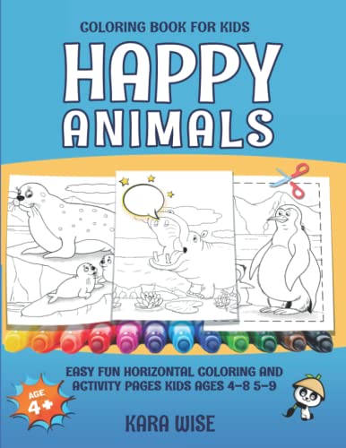 Coloring Book For Kids Happy Animals: Easy Fun Horizontal Coloring And ...