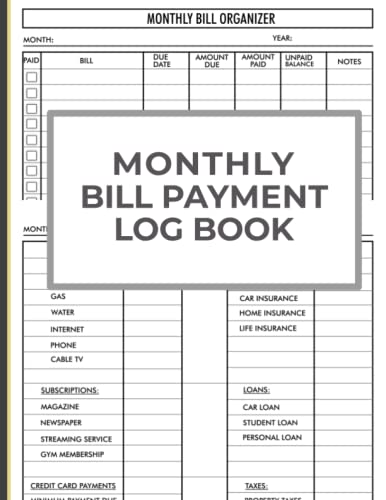 Monthly Bill Payment Log Book: Bill Payment Tracker Monthly Organizer ...