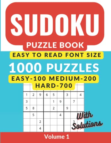 Sudoku Puzzle Book Easy to Read Font Size 1000 Puzzles: Easy -100 ...