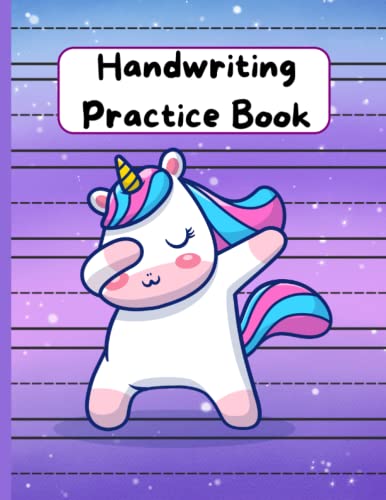 Handwriting Practice Notebook for Kids: Cute Unicorn on Purple ...