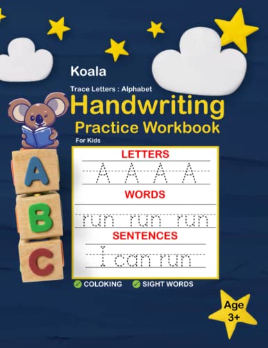 Koala Trace Letters Handwriting Practice Workbook For Kids: Handwriting ...