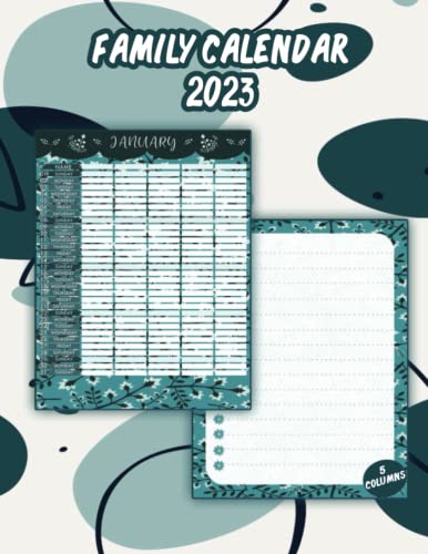 Family Calendar 2023 5 Columns: Monthly Planner (12-months, January ...