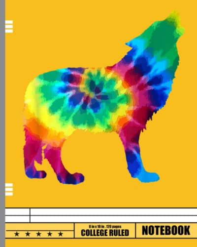 Wolf Tie Dye Vintage Hippie Notebook: Wolf Composition Notebook, Wide ...