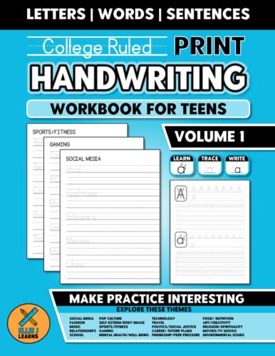 College Ruled - Print Handwriting Workbook for Teens: Improve Your ...