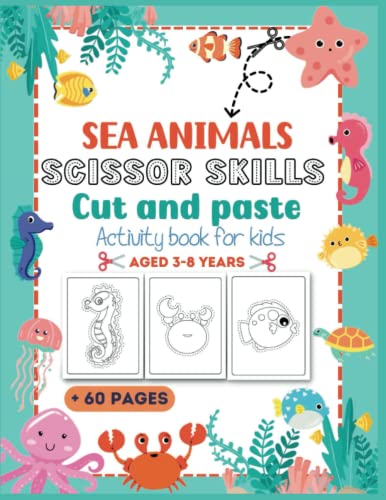 SEA ANIMALS Scissor Skills Cut and paste Activity book for kids ...