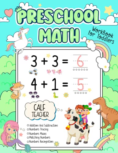 Preschool Math Workbook for Toddlers Ages 2-4 With Calf Teacher: Learn ...