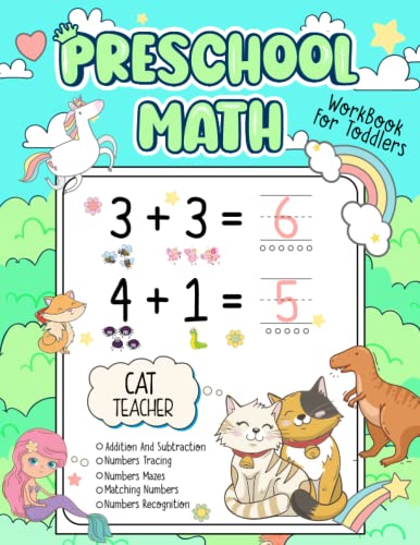 Preschool Math Workbook for Toddlers Ages 2-4 With Cat Teacher: Learn ...