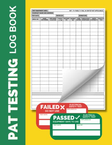 Pat Testing Log Book: Portable Appliance Testing Logbook, Electrical ...