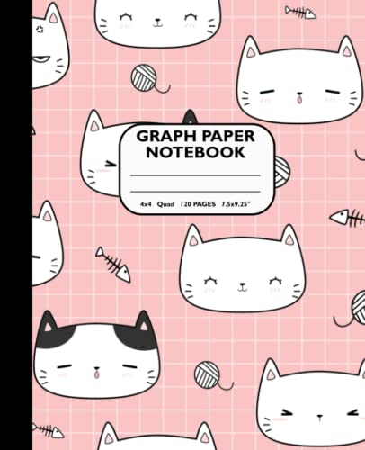 Cute Kawaii Cat Graph Paper Notebook: Grid Composition Notebook with ...
