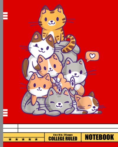 Cute Kawaii Cat Kitty Meowtain Cats Pile Notebook: Cute Cats Wide Ruled ...