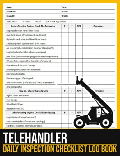 Telehandler Daily Inspection Checklist Log Book: Telehandlers Pre-Use ...