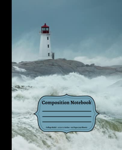 LIGHTHOUSE ON THE ROCKS IN A OCEAN STORM WITH WILD SEA WAVES AND WINDS ...