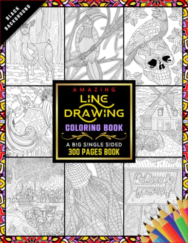 Amazing Line Drawing Coloring Book - A Big Single Sided 300 Pages: Line ...