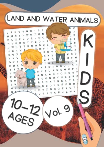 Word Search for Kids Ages 10-12 and Large Print, Land and Water Animals ...