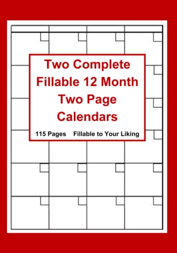 Two Fillable Blank 12 Month Calendars, Featuring monthly 2-page ...