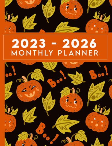 2023-2026 Monthly Planner: Cute Halloween Pumpkins Leaves | 4-Year ...