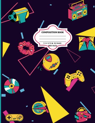 Composition Book: Colorful 80s themed 7.5x9.75 in wide ruled notebook ...