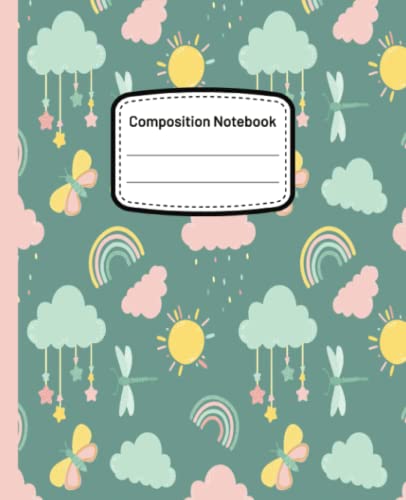 Composition Notebook: Rainbow & Dragonfly Illustration, Cute Aesthetic ...