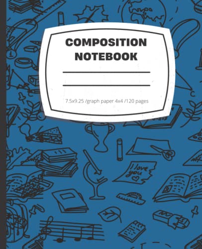 Blue Composition Notebook with school supply design: Composition ...