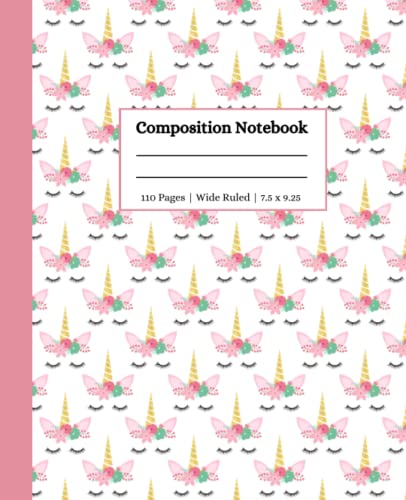 Pastel Pink Unicorns Composition Notebooks for Girls: Wide Ruled, 110 ...