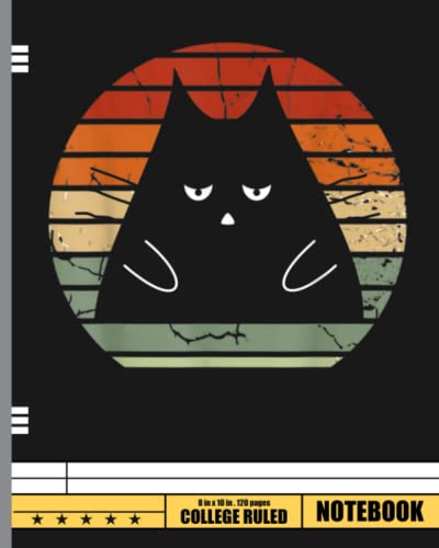 Vintage Black Cat Lover Distressed Retro Style Notebook: Cute Cats Wide ...