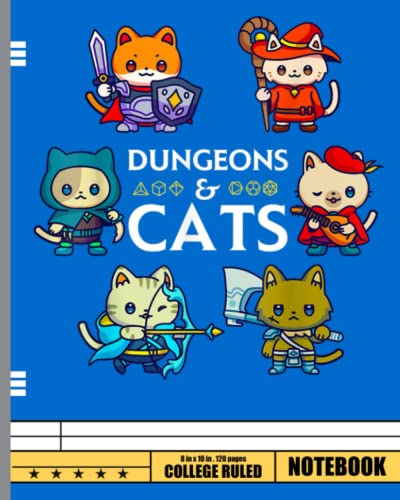 Dungeons and Cats RPG D20 Dice Nerdy Fantasy Gamer Cat Notebook: Cute ...