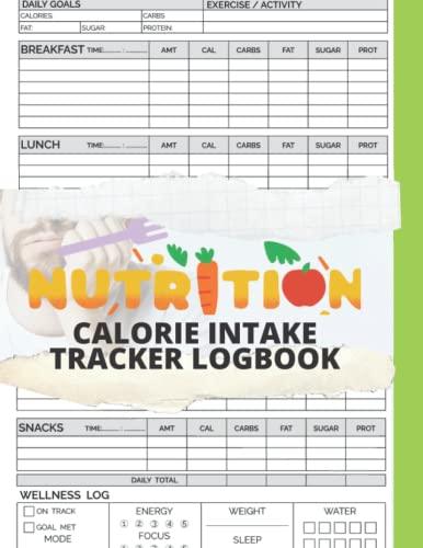 Nutrition Calorie Intake Tracker Logbook To Record Daily Food Intake 