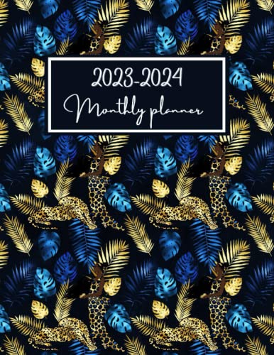 23-24 monthly planner: Blue golden leopard planner 2023-2024 | 2-Year ...