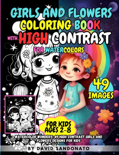 Girl and Flowers Coloring Book with HIGH CONTRAST for Watercolors ...