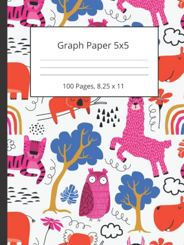 5x5 Graph Paper Composition Hardback Notebook Animal Design 8.25 x 11 ...