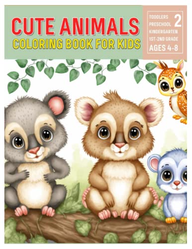 Cute Animals Coloring Book: Adorable Farm and Jungle Animals for Kids ...