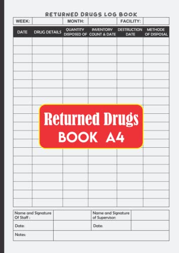 Returned Drugs Log Book: Medication Returns Tracker, Controlled Drug ...