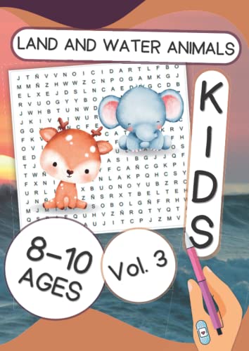 Word Search for Kids Ages 8-10, Land and Water Animals with large print ...